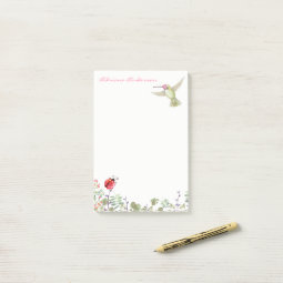 Nature Lover | Hummingbird Ladybug Garden Monogram Post-it Notes | Zazzle