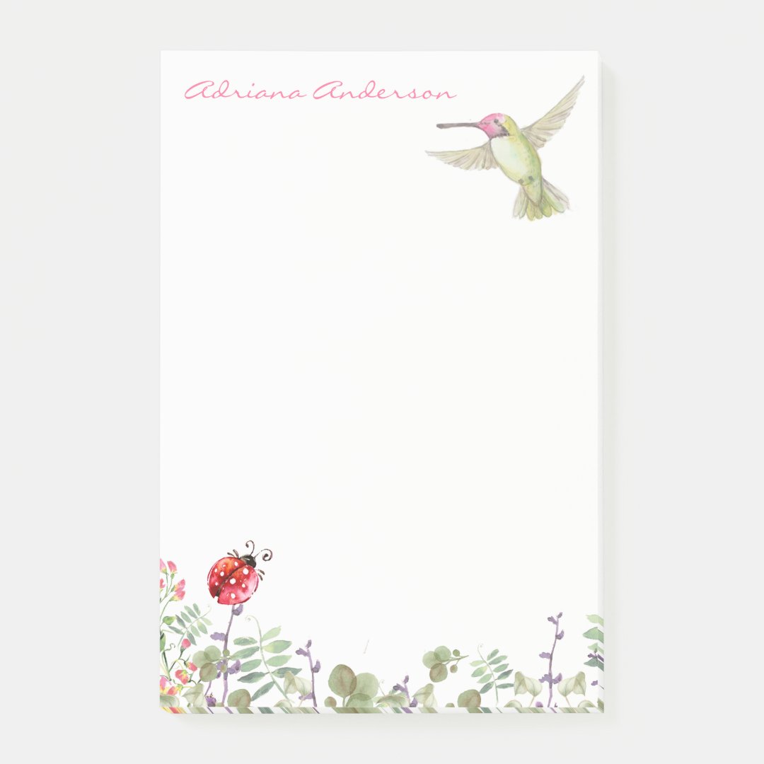 Nature Lover | Hummingbird Ladybug Garden Monogram Post-it Notes | Zazzle