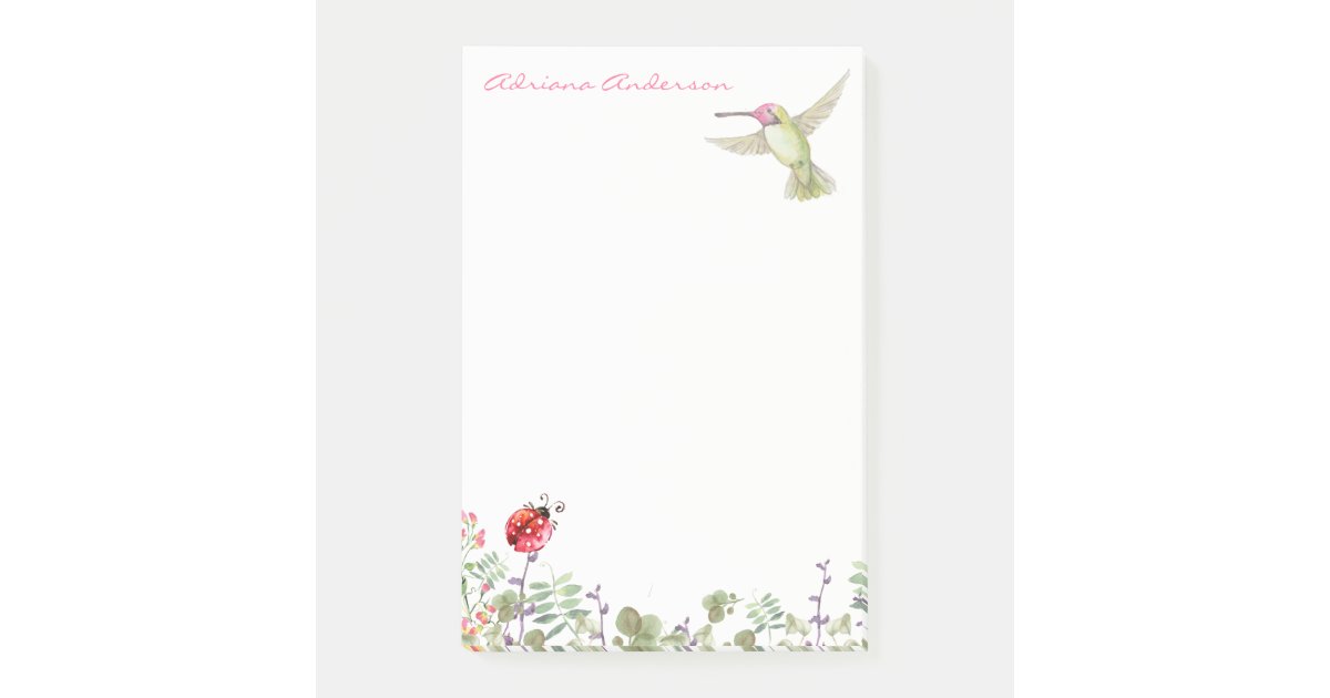 Nature Lover | Hummingbird Ladybug Garden Monogram Post-it Notes | Zazzle