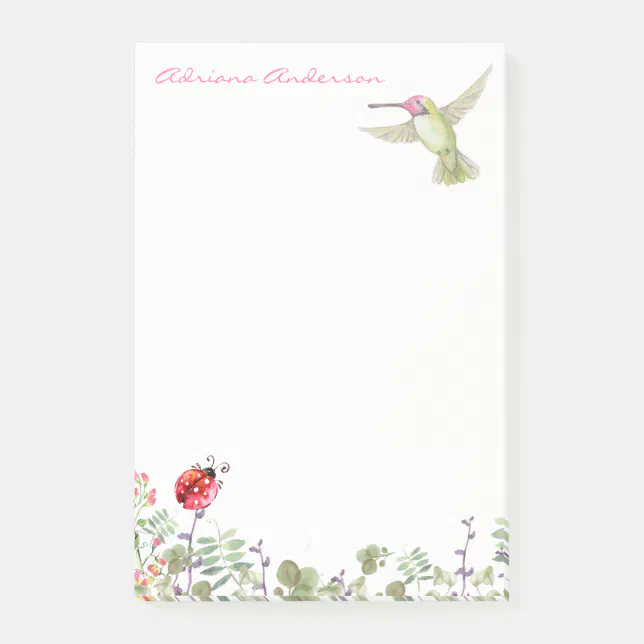 Nature Lover | Hummingbird Ladybug Garden Monogram Post-it Notes | Zazzle