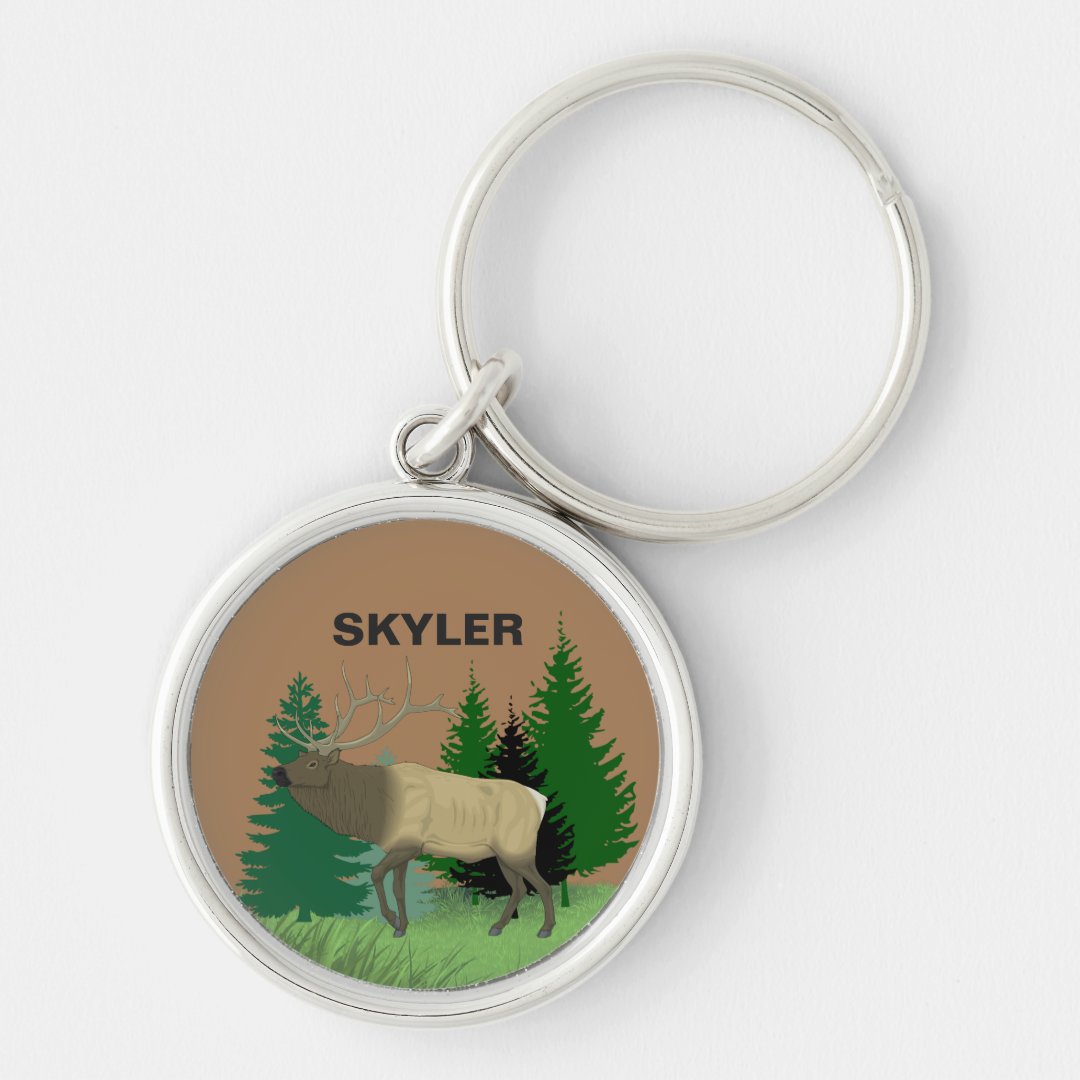Nature Monogram Elk Deer Keychain | Zazzle