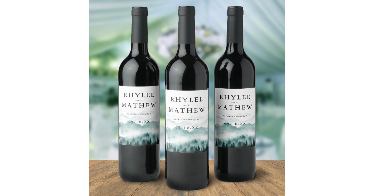 Nature Mountain Pine Trees Personalized Wine Label | Zazzle