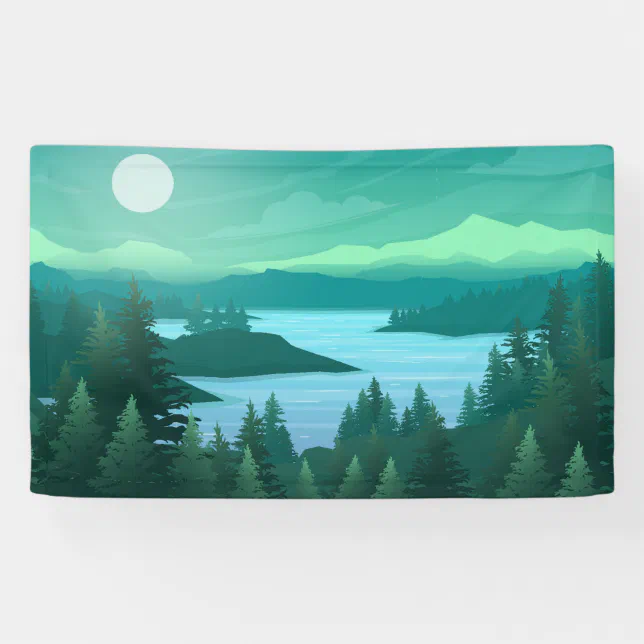 Nature scene with river and hills banner | Zazzle