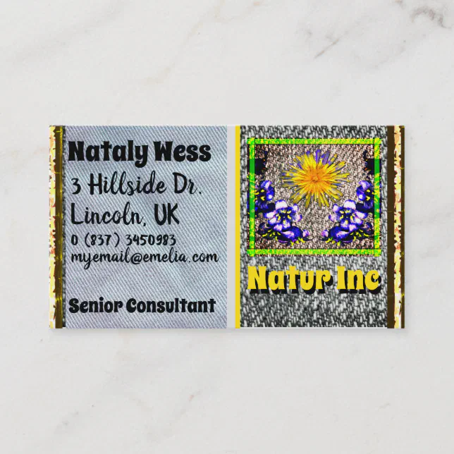 Nature Spring Flowers Dandelion Woods Denim Business Card | Zazzle