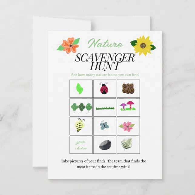 Nature Theme Scavenger Hunt Game Card | Zazzle