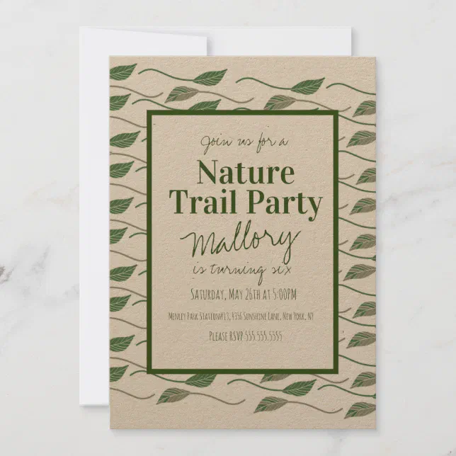 Nature Trail Woods Leaf Birthday Rustic Invitation | Zazzle