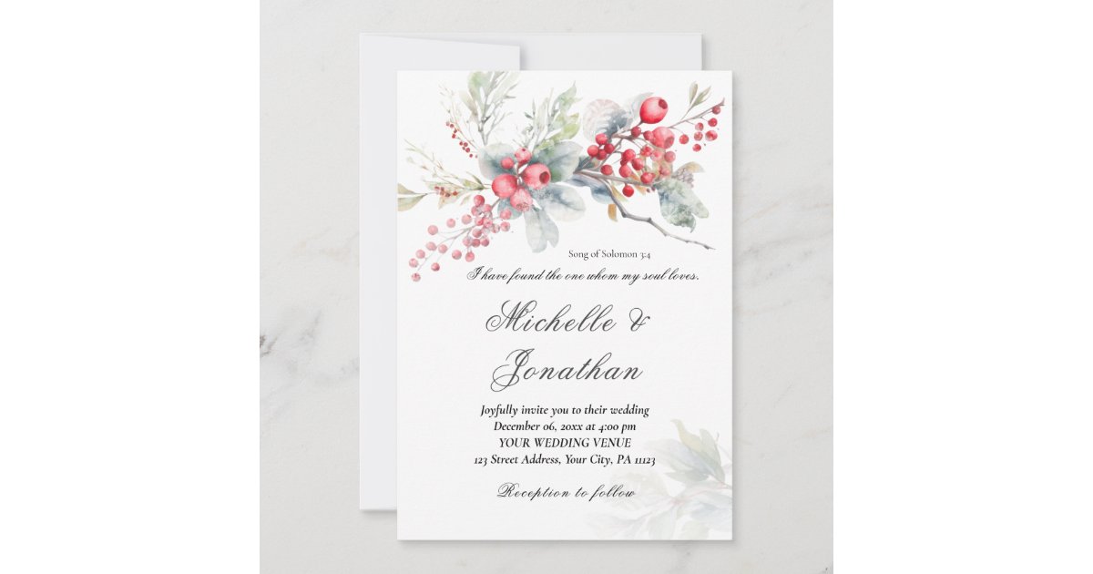 Nature Winter Christmas Floral Christian Wedding Invitation | Zazzle