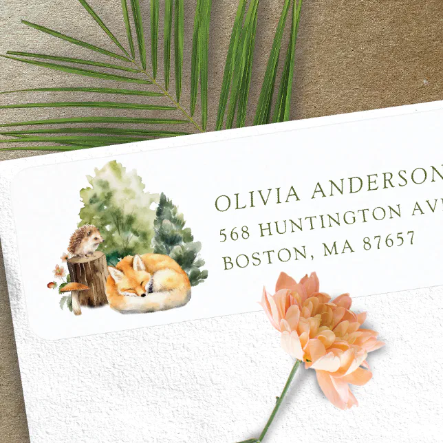 Nature's Delight Baby Shower Fox Address Label | Zazzle