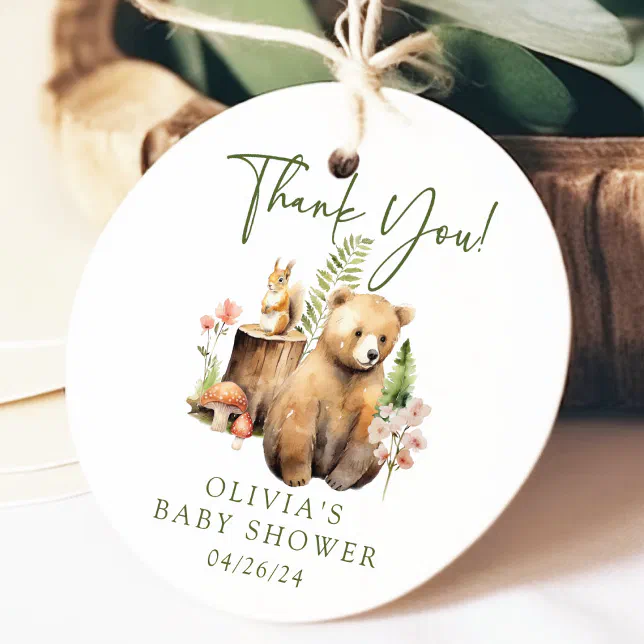 Nature's Delight Bear Baby Shower Favor Gift Tag | Zazzle