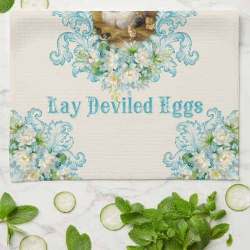 Naughty Chickens Lay Deviled Eggs Turquoise Kitchen Towel | Zazzle