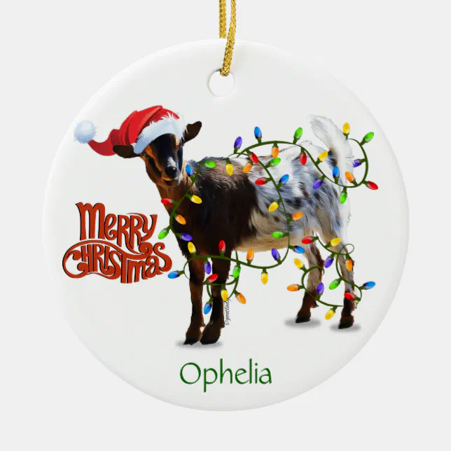 Naughty Christmas Goat and YOUR GOAT Photo Ceramic Ornament | Zazzle