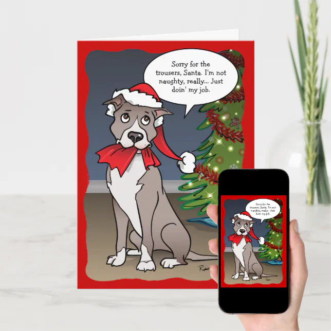 Naughty Dog Funny Santa Pit Bull Christmas Holiday Card | Zazzle