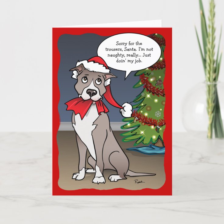 Naughty Dog Funny Santa Pit Bull Christmas Holiday Card | Zazzle