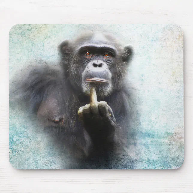Naughty Funny Chimpanzee Middle Finger Flip Bird Mouse Pad | Zazzle