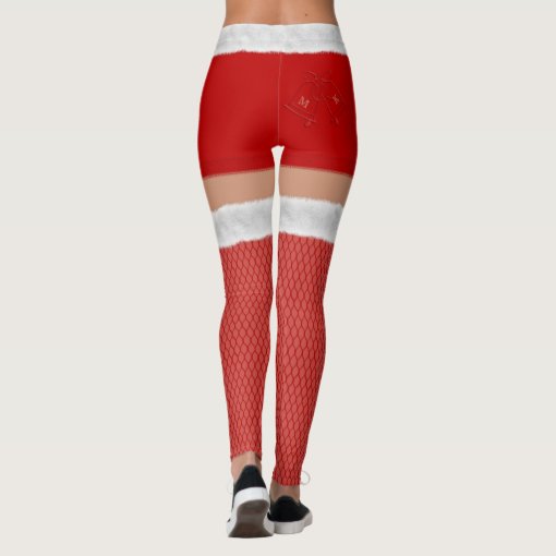 Naughty Mrs Santa Claus Red Hold Ups Funny Festive Leggings | Zazzle