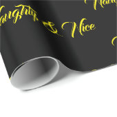 Naughty & Nice Yellow Script on Black - Wrapping Paper | Zazzle