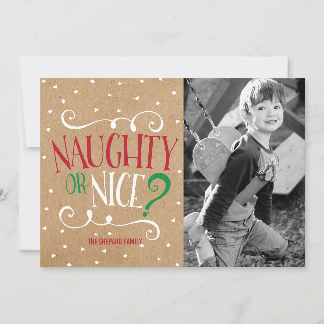 Naughty or Nice Kraft Christmas Holiday Card | Zazzle