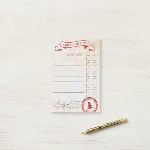 Naughty or Nice Santa Claus Checklist Post-it Notes | Zazzle