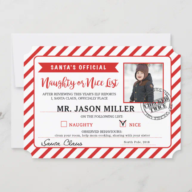 Naughty or Nice Santa Claus personal letter Invitation | Zazzle