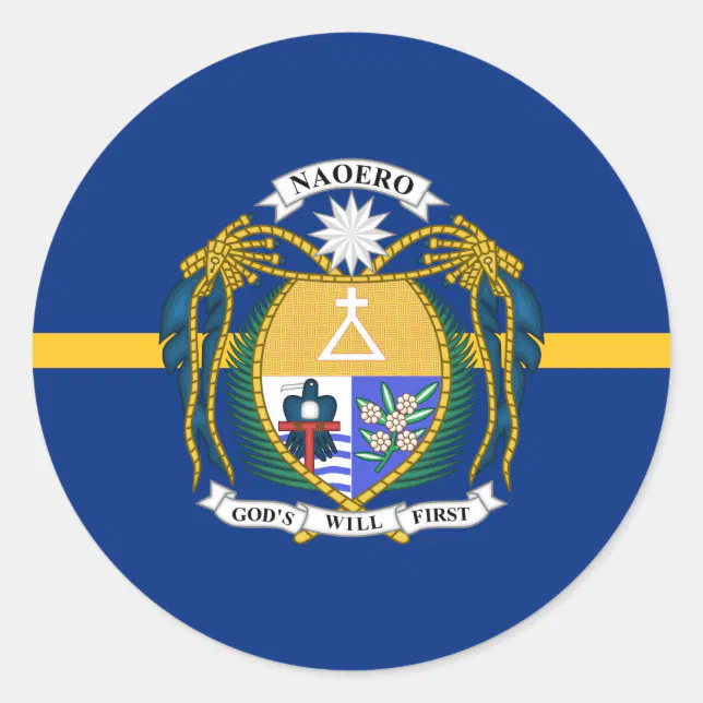 Nauruan Flag & Coat of Arms, Flag of Nauru Classic Round Sticker | Zazzle
