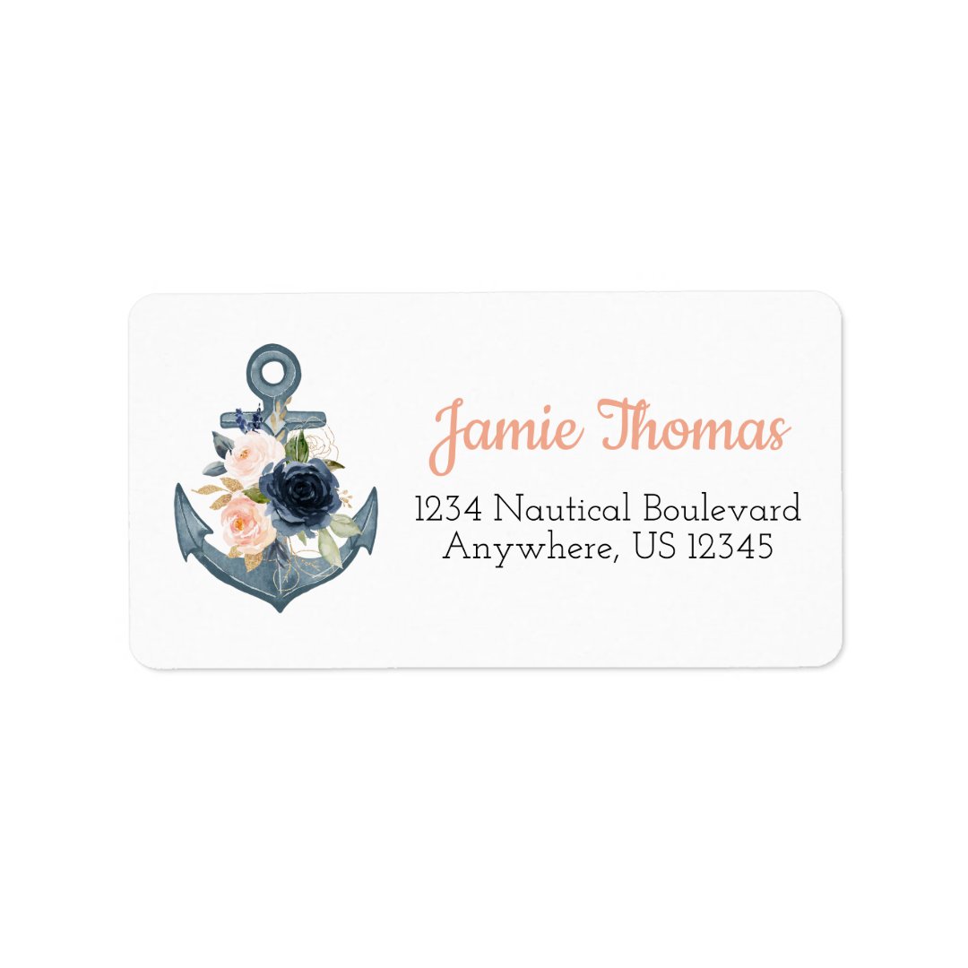 Nautical Address Labels with Floral Anchor | Zazzle