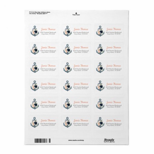 Nautical Address Labels with Floral Anchor | Zazzle