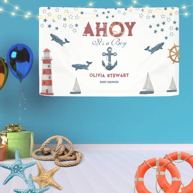 Nautical Ahoy its a boy Baby Welcome shower Banner | Zazzle