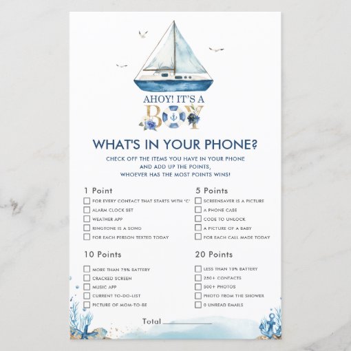 Nautical Ahoy It's a Boy What's In Your Phone Game | Zazzle