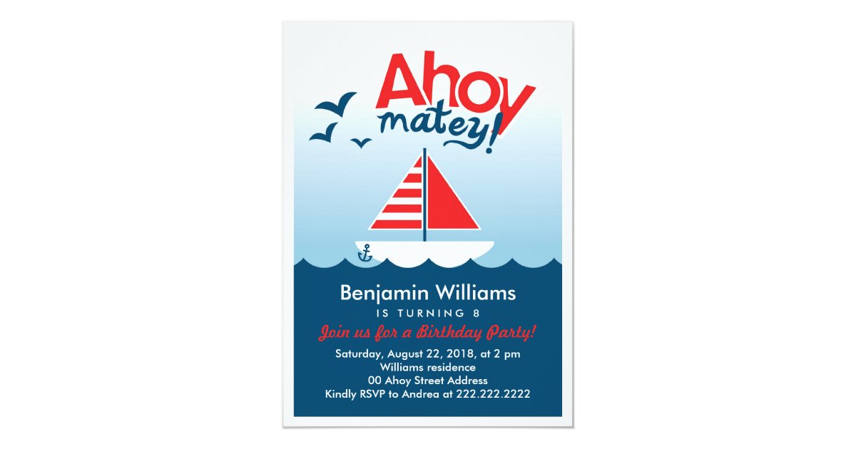 Nautical Ahoy Matey Birthday Party Invite