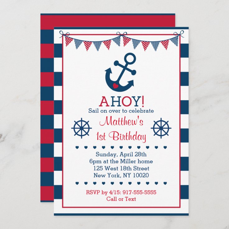 Nautical Anchor 1st Birthday Invitation | Zazzle Nautical Anchor 1st Birthday Invitation | Zazzle