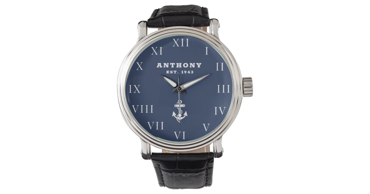 Nautical Anchor 80th Birthday Luxury Vintage Navy Watch | Zazzle