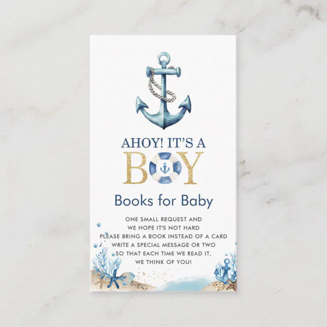 Nautical Anchor Ahoy It's a Boy Books for Baby Enclosure Card | Zazzle