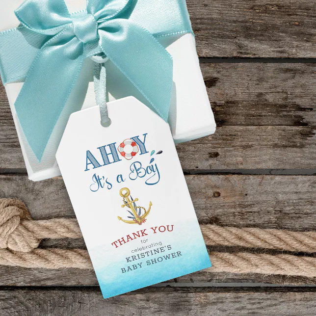 Nautical Anchor Ahoy It's A Boy Personalized Gift Tags | Zazzle