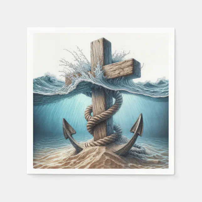 Nautical Anchor and Cross In Ocean Water Napkins | Zazzle