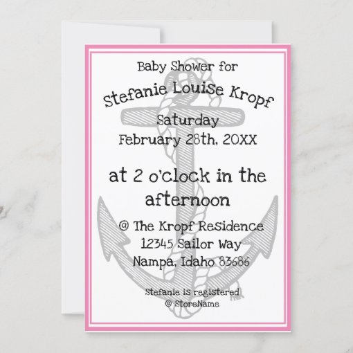 Nautical Anchor and Rope Girl Baby Shower (pink) Invitation | Zazzle