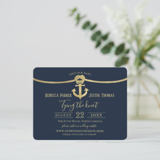 Nautical Anchor and Rope Gold Rope Knot Wedding Invitation | Zazzle