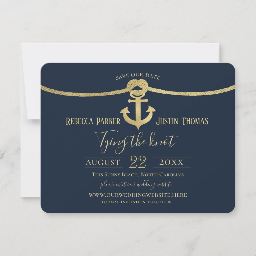 Nautical Anchor and Rope Gold Rope Knot Wedding Invitation | Zazzle