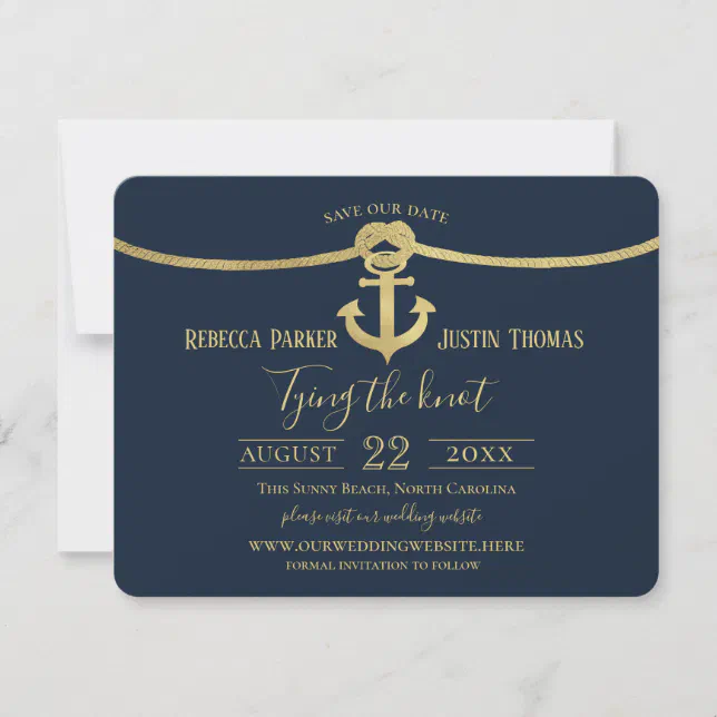 Nautical Anchor and Rope Gold Rope Knot Wedding Invitation | Zazzle