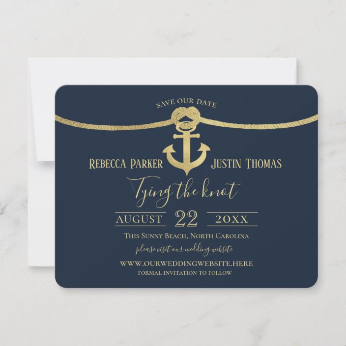 Nautical Anchor and Rope Gold Rope Knot Wedding Invitation | Zazzle.com