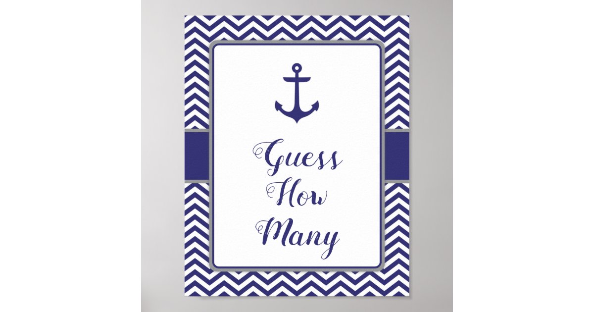 Nautical Anchor Baby Shower Guess How Many Sign | Zazzle