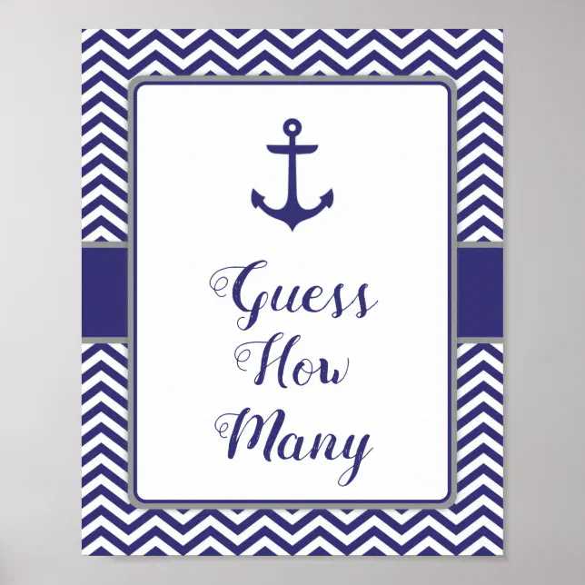 Nautical Anchor Baby Shower Guess How Many Sign | Zazzle