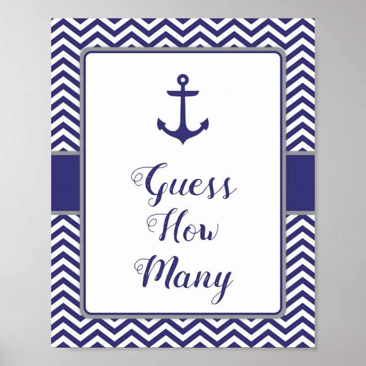 Nautical Anchor Baby Shower Guess How Many Sign | Zazzle