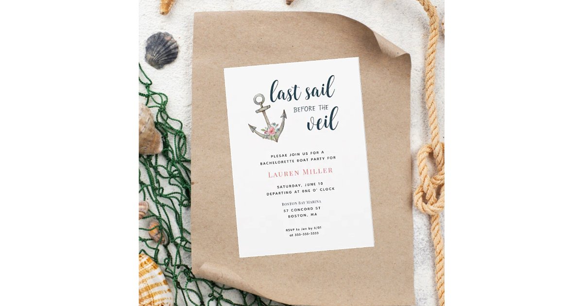 Nautical Anchor Bachelorette Party Invitation | Zazzle