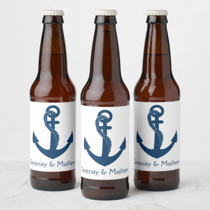 Nautical Anchor Beach Wedding Bridal Shower Beer Bottle Label | Zazzle