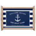 Nautical Anchor Boat & Captain Name Navy | White Serving Tray | Zazzle