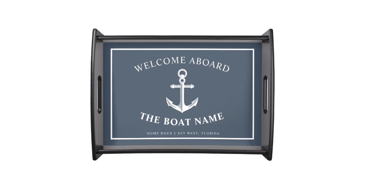 Nautical Anchor Boat & Captain Name | Slate Serving Tray | Zazzle
