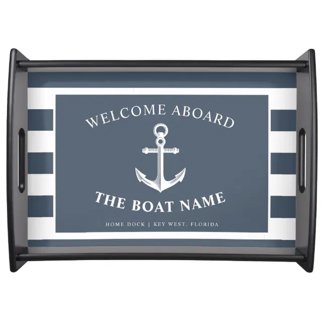 Nautical Anchor Boat & Captain Name Slate | White Serving Tray | Zazzle