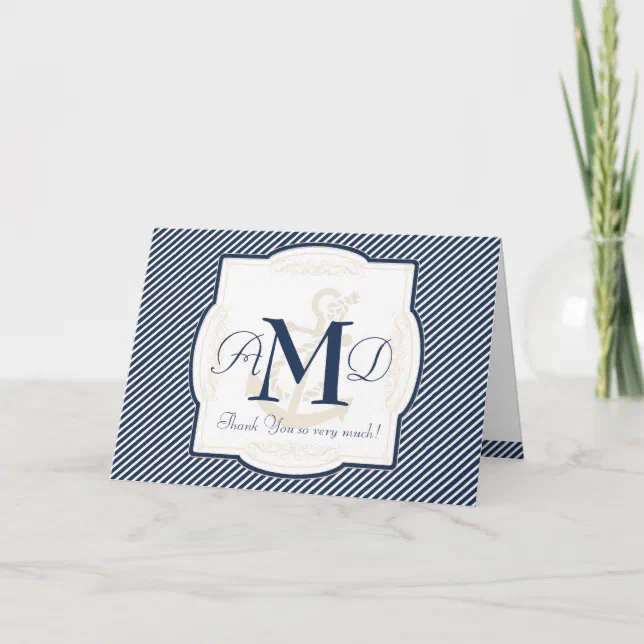 Nautical Anchor Boat Diagonal Stripes Swirl Modern Thank You Card | Zazzle