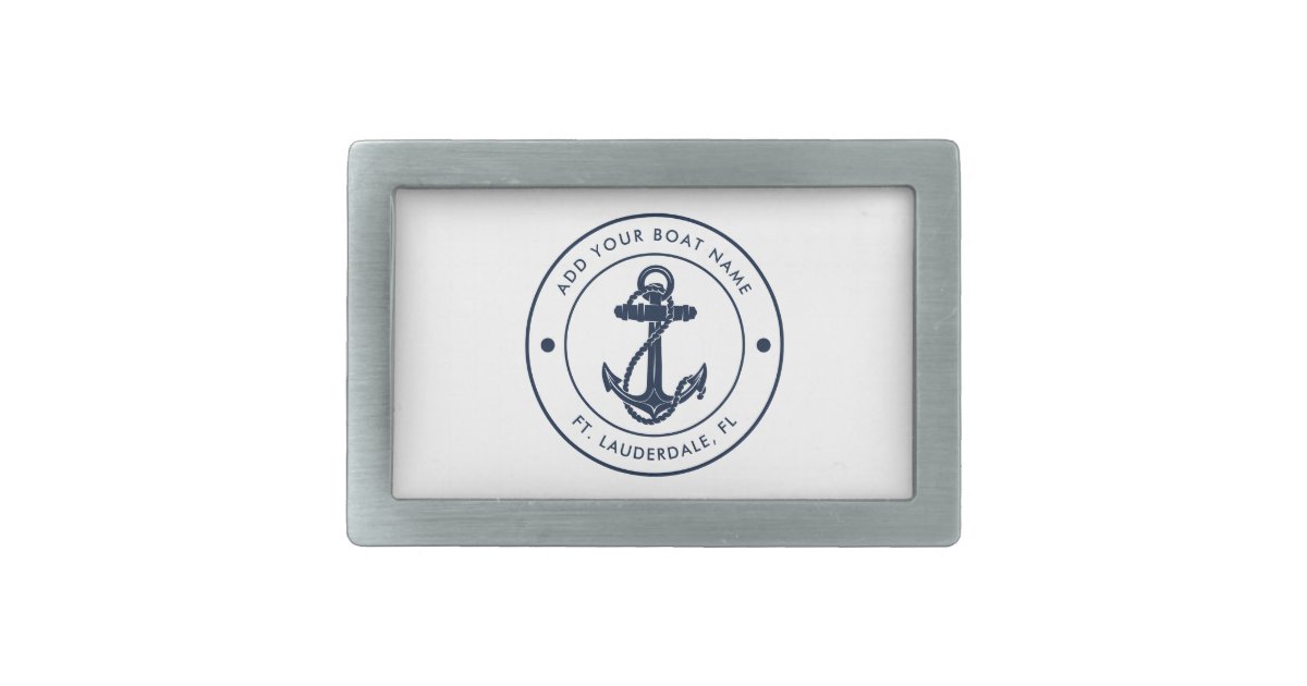 Nautical Anchor Boat Name Navy Blue Boating Custom Belt Buckle | Zazzle