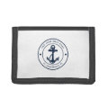 Nautical Anchor Boat Name Navy Blue Boating Custom Trifold Wallet | Zazzle